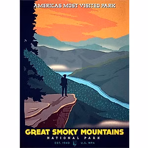 Magnet 3x4 inch Great Smoky Mountains Hiker ON Cliff Bumper Sticker (rv National Park) Magnetic Magnet Vinyl Sticker