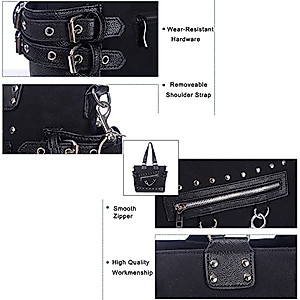 Women Canvas Handbags Rivet Tote Shoulder Crossbody Bag Punk Hobo Purse, Black Rivet
