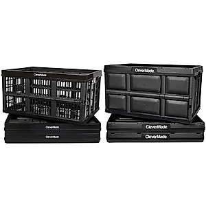 CleverMade Collapsible 45L and 62L Plastic Storage Bins (3 Pack Black) - Utility Containers for Organizing, Toy Storage, Garage Storage