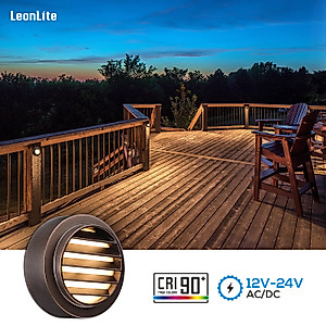 LEONLITE Low Voltage LED Deck Lights, 3W CRI90 12-24V AC/DC Landscape Step Stair Railing Light, IP65 Waterproof Aluminum Surface Mount Louvered Stair Light, 3000K Warm White, Bronze, Pack of 6