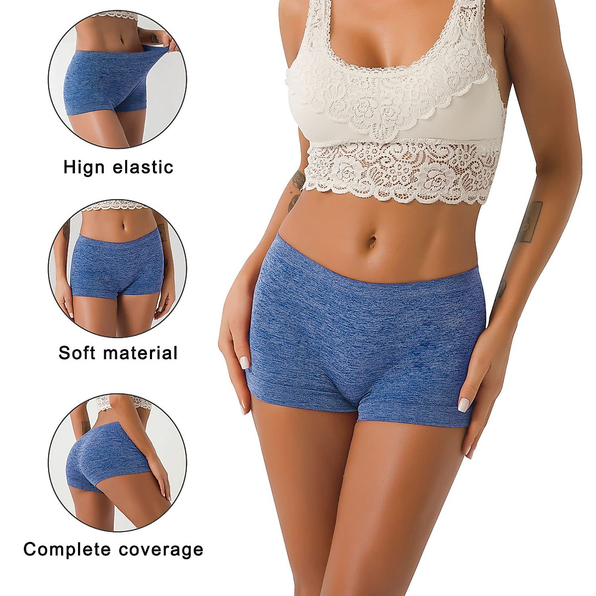 DEEP TOUCH Women’s Boyshort Underwear Seamless Panties Stretch Boxer Panty Breathable No Show Boxer Briefs 5 Pack