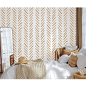 HAOKHOME 96101-3 Boho Peel and Stick Wallpaper Brush Strokes Stripes Removable Terracotta/White Chevron Vinyl Self Adhesive Mural 17.7in x 9.8ft