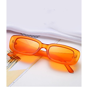 IKANOO Retro Rectangle Sunglasses for Women Men Small Square Frame Trendy Y2K 90’s Black Sunglasses (Orange)