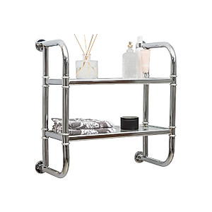Organize It All 2 Tier Chrome Pipe Mounted Tempered Glass Bathroom Storage Shelf