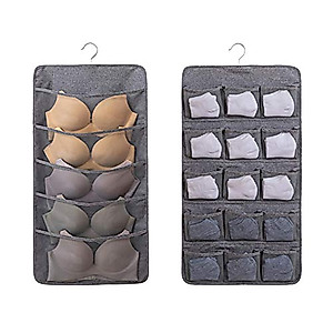 Dual Sided Hanging Underwear Sock Bra Stocking Organizer with 5+15 Mesh Pockets, 3D Pockets Design Durable Space Saver Bag Wall Shelf Wardrobe Storage Bags Holders (Grey)