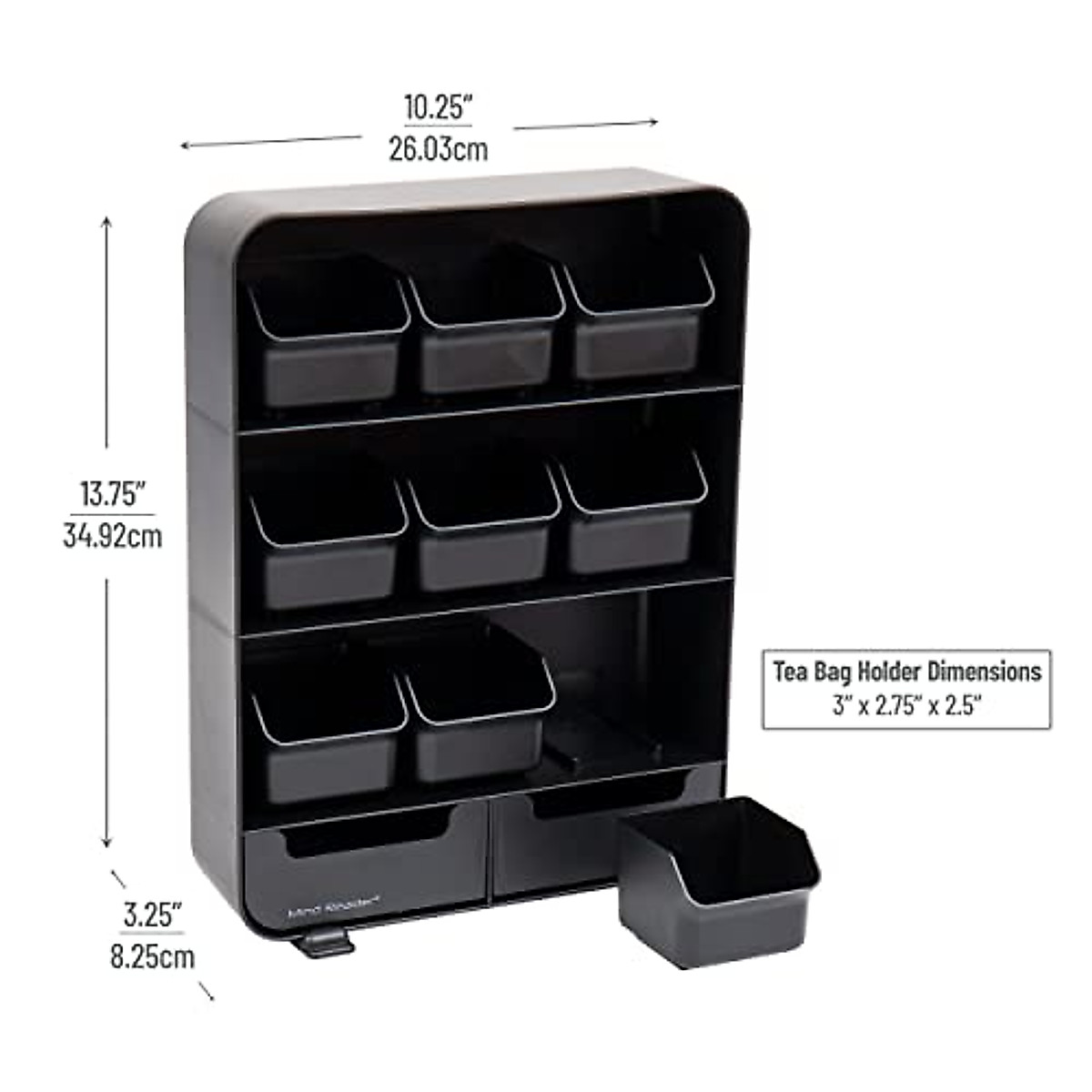 Mind Reader 9 Removable Drawers Tea Bag holder and Condiment Organizer, Black