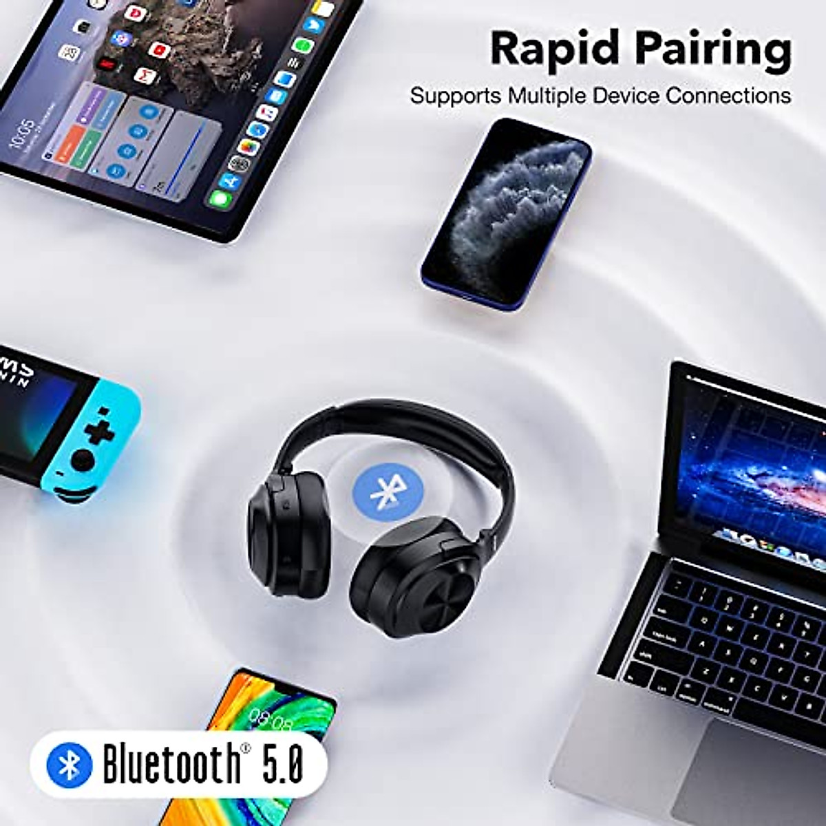 Noise Cancelling Headphones Wireless Bluetooth Foldable Over Ear Headphones with Microphone 40H Playtime Deep Bass Memory Foam Ear Cups for Laptop,TV,Travel,Work
