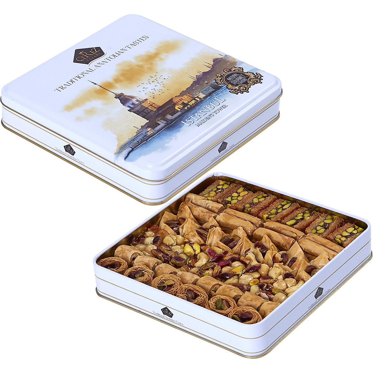 Cerez Pazari Baklava Pastry Gift Box Halal Snacks 1.32lbs ℮ Apprx.45-48 pcs | Turkish Dessert Ideal for Fathers Day Gift