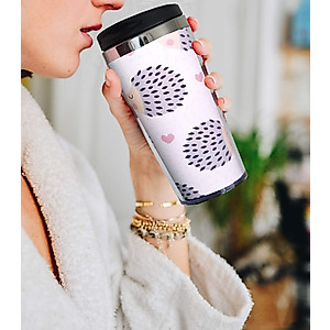 CUAJH Cute Hedgehog Heart Travel Coffee Mug for Women Men Thermal Tumbler with Wrap, Lid and Stainless Steel Interior 14 OZ