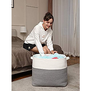 22"x14"x18" Mega Size Rectangular Extra Large Storage Basket, Cotton Rope Storage Baskets, Woven Laundry Hamper, Toy Storage Bin, for Toys Blanket in Living Room, Baby Nursery, Grey