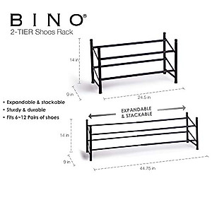 BINO Stackable 2 Tier Expandable Shoe Rack - 6-12 Pair Shoe Shelf Tower Storage Organizer, Black