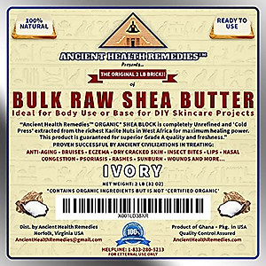 ANCIENT HEALTH REMEDIES Organic Unrefined Raw AFRICAN IVORY WHITE SHEA BUTTER BLOCKS/JAR Bulk Size Grade A for Anti Aging Dry Skin Base for DIY Body Butter, Beauty(Ghana) (10-3/8 x 5-1/4 x 3)