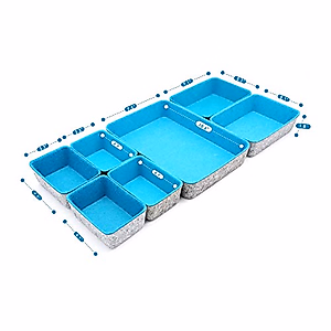 Welaxy Drawer organizers bins felt storage bin office organizer Shallow Small Desk organizer trays Draw dividers 7-piece (Turquoise)