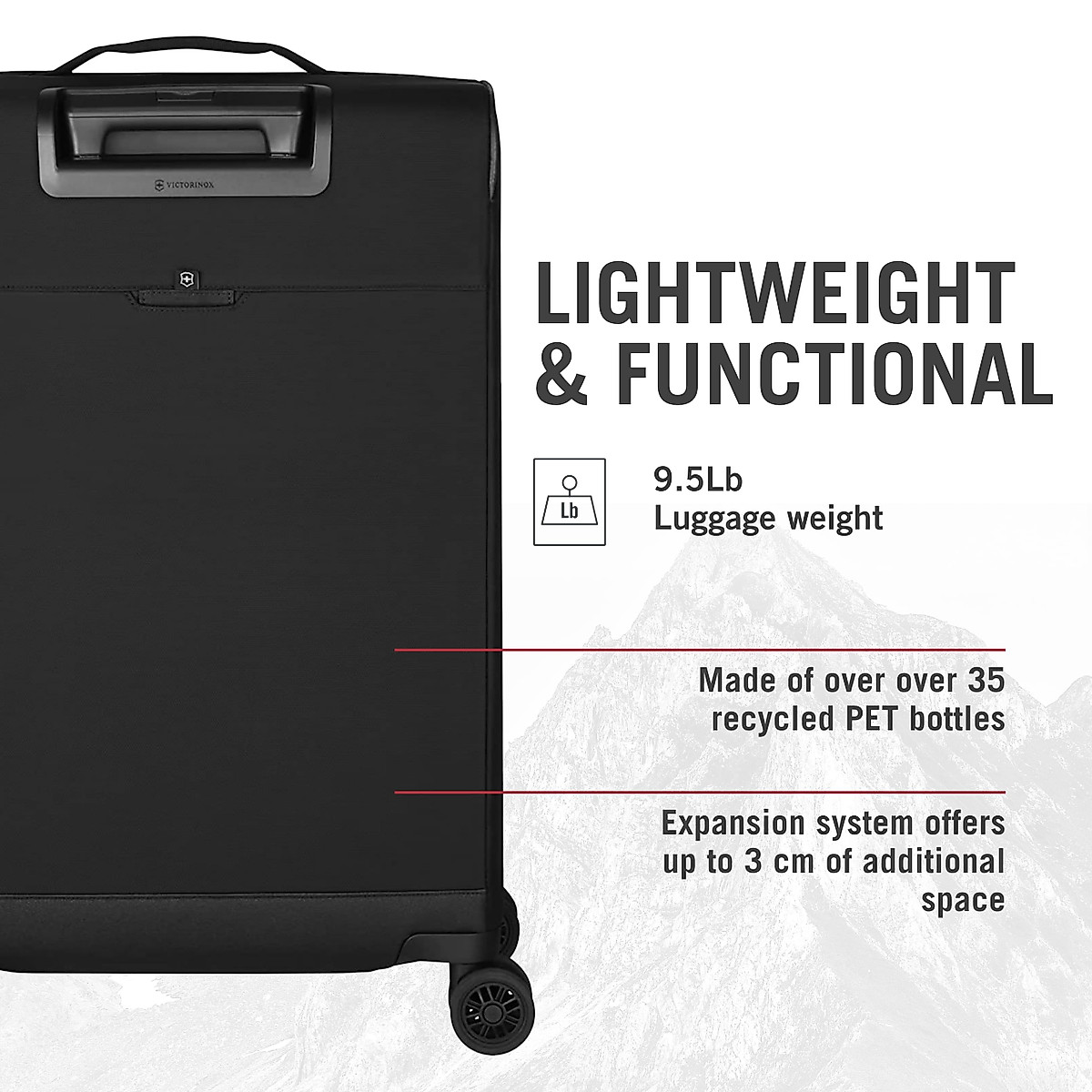 Victorinox Crosslight Large Softside Case - Large Travel Luggage with Spinner Wheels - Premium Traveling Essentials - Includes Foldable Pack Light Organizer - 74 Liter, Black