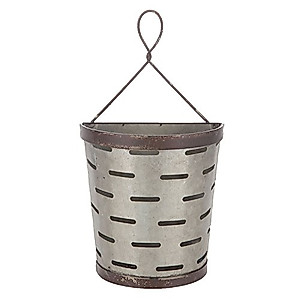 Hobby Lobby Galvanized Metal Slotted Vented Tin Olive Bucket Wall Pocket with Hanger Works For Plants
