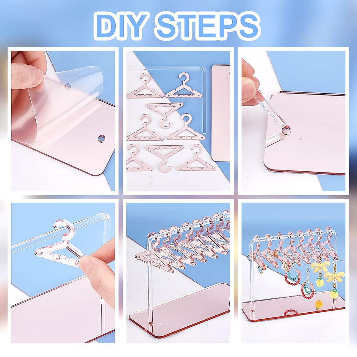 PH PandaHall 2 Sets Acrylic Earring Holder, Coat Hanger Jewelry Display Dangle Earring Hanging Organizer Acrylic Ear Studs Display Rack for Retail Show Personal Exhibition, 2.3x4.6x5.9inch