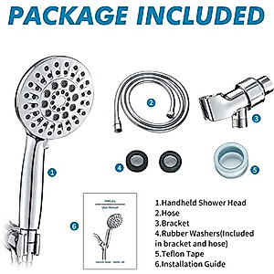 DOILIESE 6 Function Shower Head with Handheld, High Pressure Shower heads Set High Flow Hand Held Shower Head with Hose shower heads holder Rubber Washer Teflon Tape Chrome