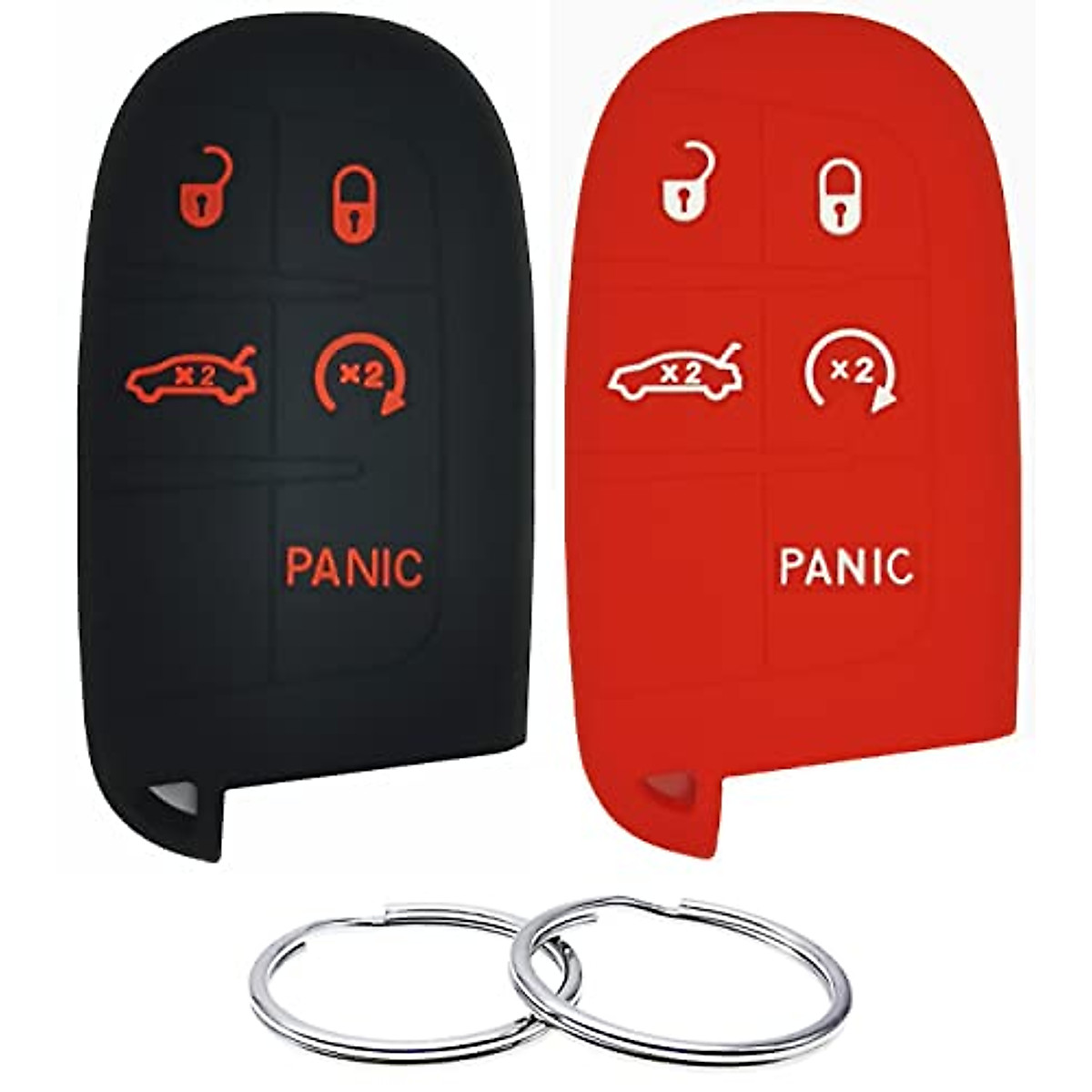REPROTECTING Silicone Rubber Key Fob Cover Compatible with 2011-2021 Chrysler 200 300 Dodge Challenger Charger Dart Durango Journey Fiat 500 L X Jeep Cherokee Compass Grand Renegade (Black Red)