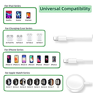 3 in 1 Watch and Phone Charger Cables, 4FT USB Multi Fast Charging Cord Compatible with Apple iPhone 14/13/12/11/Pro/Max/XR/XS/XS Max/X, iWatch Series 8/7/6/SE/5/4/3/2/1, Airpods and iPad Series