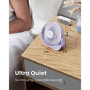 Gaiatop USB Desk Fan, 3 Speeds Portable Small Fan with Strong Airflow, 5.5 Inch Quiet Table Fan, 90° Rotate Personal Cooling Fan For Bedroom Home Office Desktop Travel (Purple)