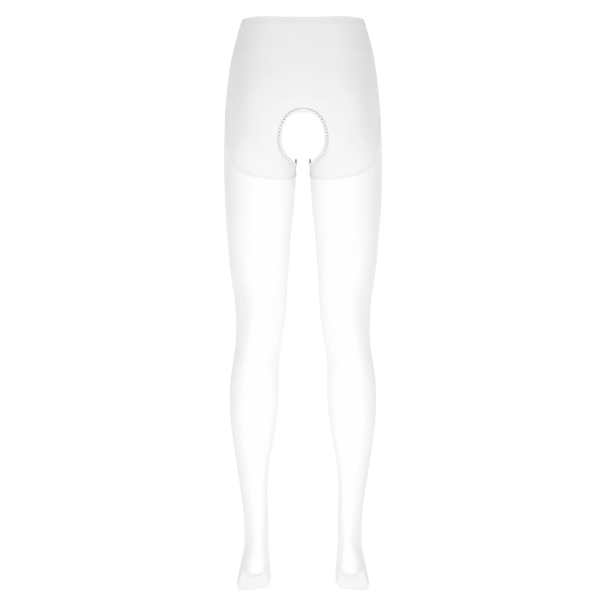 ACSUSS Womens Glossy Semi See-Through Tights High Waist Patchwork Crotchless Pantyhose Stockings White One Size