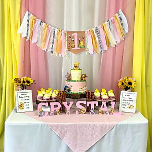 Pink Bear High Chair Banner For 1st Birthday - Sweet Bee Theme Baby Shower, Birthday Girl High Chair Decor, Winnie The Pooh High Chair Banner, First Bee Birthday Party Decorations, Winnie One High Chair Banner, Little Bear Banner For Girls Photo Props, Pi