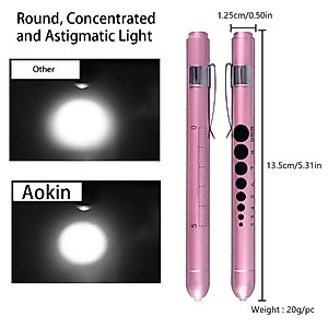 Aokin Medical Pen Lights for Nurse Doctor, Reusable LED Medical Penlight Flashlight with Pupil Gauge and Ruler, White Light, Rose Gold