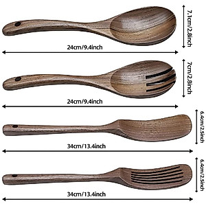 Wooden Spoons Spatula for Cooking，Walnut Wooden Kitchen Cooking Utensil Set 4 Pcs Cookware Household Shovel Spoon Fork Cooking Set Handmade Kitchen Tableware
