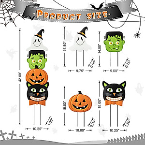 Glitzhome 42''H 4pcs Metal Halloween Outdoor Yard Stakes,Halloween Ghost/Pumpkin/Black Cat/Frankenstein Stakes or Hanging Decor,Halloween Porch Standing Sign for Lawn Garden Home Party (2030200005)