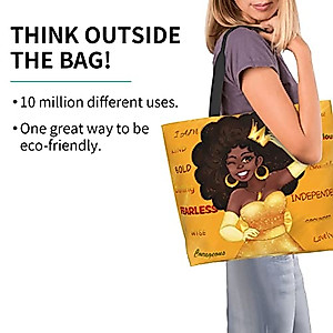 LMSM African American Woman Washable Shopping Bag Afro Black Girl Magic Large Casual Satchel Handbags Beach Bag For Gift Shopping Work