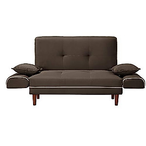 LTT Futon Sofa Bed, Futon Sofa, Folding Sofa Bed Multifunctional Dual Purpose Multifunctional Leisure Sofa Bed Brown Sofa Bed with 2 Pillows