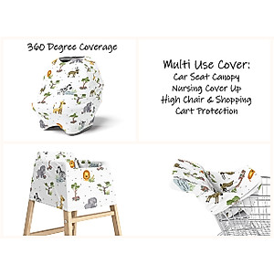 Stretchy Multi Use Cover Safari Animals Car Seat Canopy Nursing Breastfeeding Cover Up Shopping Grocery Cart High Chair Covering Baby Girl or Boy Nursery Decor African Jungle Zebra Lion Giraffe
