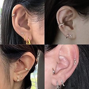 ANYGOLDS 14K Solid Gold REAL Diamond Hoop Earring - Natural Diamond Cartilage Helix Tragus Conch Rook Snug - Body Hoop Clicker Ear Piercing - 18 Gauge Women's Piercing Jewelry - 1 PCS