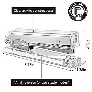 EXPUTRAN Standard Acrylic Stapler and Staple Remover Set, Takes Standard 24/6 or 26/6 Staples, Modern Design Desk Accessory Kit for Home, Office, or School(Silver)