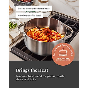 Caraway Stainless Steel Dutch Oven (4.5 Qt) - 5-Ply Stainless Steel - Oven Safe & Stovetop Agnostic - Non Toxic, PTFE & PFOA Free