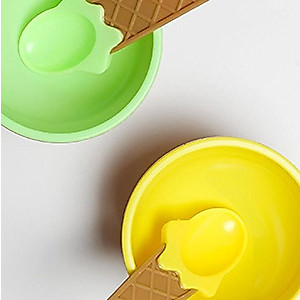 BCDlily Ice Cream Bowls Dessert Bowl and Spoon Set, Plastic Dessert Cups Creme Brulee Dishes for Ice Cream, Snack, Souffle,Sundae Frozen Yogurt (1, Yellow)