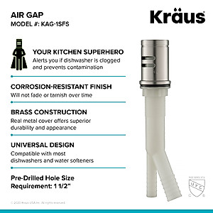 KRAUS Dishwasher Air Gap in Spot Free All-Brite™ Stainless Steel, KAG-1SFS