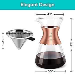 CASABREWS Pour Over Coffee Maker, Coffee Dripper Brewer with Reusable Double-layer Stainless Steel Filter, 34oz Heat Resistant Glass Coffee Pot, Elegant Coffee Carafe, Gift for Dad or Mom, Rose Gold