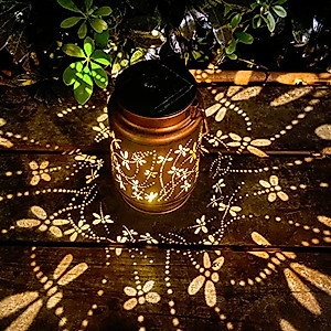 Solar Lantern Lights Outdoor Hanging, Metal Decor Lanterns-Waterproof LED Decorative Light for Garden, Patio, Yard Tree (Dragonfly)