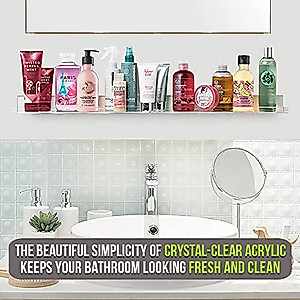 Pretty Display Acrylic Bathroom Shelves [2 Pack] Wall Mounted 15" Shelf Set - Crystal Clear Floating Shelves, Easy to Wall Mount, Rust-Proof & Maintenance-Free