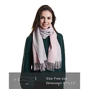 EURKEA 100% Cashmere 2023 Winter Collection, Women Fringed Edges Scarf, Gift Ready, Colors Available in Solid/Plaid/2-Tone, Pink and Light Grey, Free Size