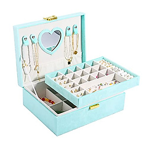 ProttyLife Jewelry Box Organizer for Women Jewelry Box for Girls Jewelry Box Ideal Gift 2-Layer Jewelry Organizer Box Large Jewelry Storage Boxes Earrings Box Case for Necklace Bracelets Storage