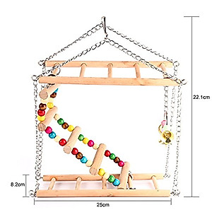 Ladder Bird Toy, Wooden Rainbow Bridge Steps Stairs Climbing Swing Double-Layer Toys for Pet Hamster Parakeet Budgie Cockatiel Trainning