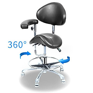 DenFactory Saddle Shape Stool with Backrest Pu Leather Chair Ergonomic Adjustable Swivel Saddle Dental Chair
