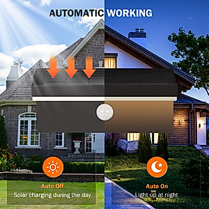 Lustrlach Motion Sensor Solar Wall Lights Outdoor Waterproof LED Solar Wall Sconce Black Dusk to Dawn Modern Porch Wall Mount Lamp for Garage House Patio