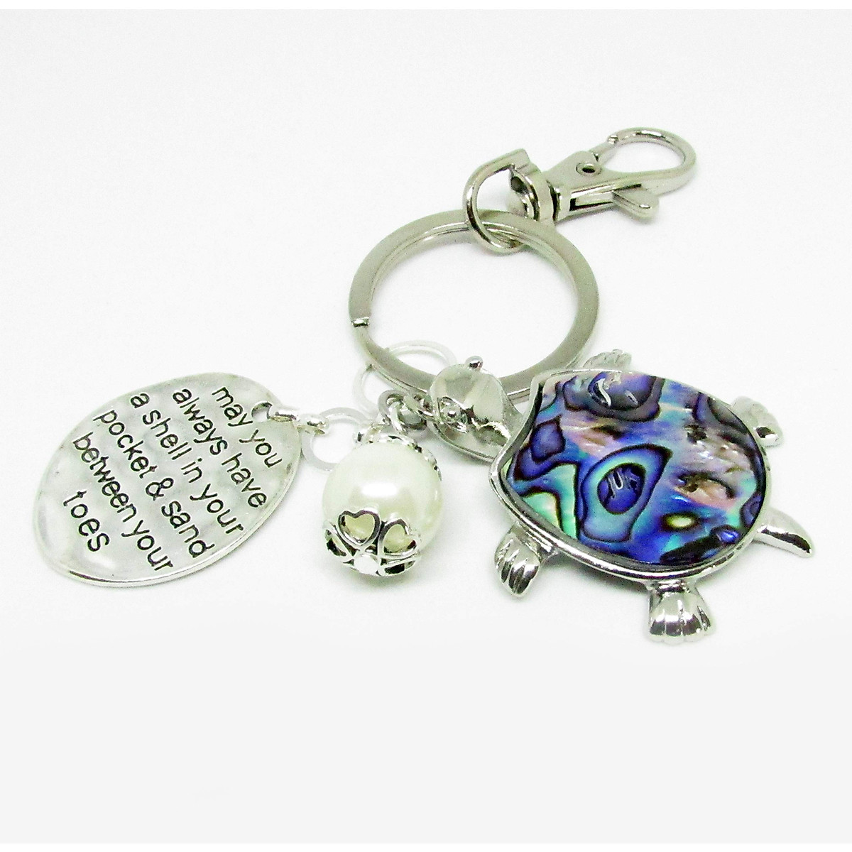 Sea Turtle Keychain - Beach Inspired Gifts - Abalone Shell Turtle Keyring - Birthday Gifts for Women