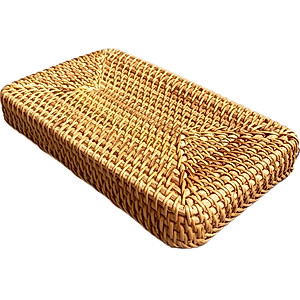 i-lan Rattan Toilet Tank Basket Natural Rattan Toilet Tank Vanity Narrow Tray for Paper Hand Towel Bathroom Shelf Storage Basket 10 x 5.5 x 1.6 inch