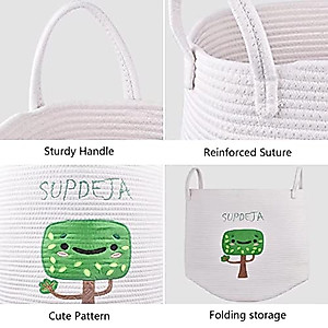 Laundry Hamper, Woven Laundry Basket Nursery Hamper Cotton Rope Basket Laundry Hamper with Handles for Storage, Kids Toy Basket Cute Baby Clothes Hamper 15 x 15 x 20 Inches