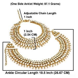 Efulgenz Indian Bridal Gold Tone Anklets for Women Indian Bollywood Anklet Crystal Rhinestone Faux Kundan Pearl Wedding Bridal Anklet Set Bracelet Payal Foot Jewelry