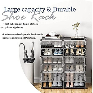 Aeitc 100 Pairs Shoe Rack Organizer Shoe Organizer Expandable Shoe Storage Cabinet Narrow Standing Stackable Space Saver Shoe Rack for Entryway, Closet with Hook and Side Shelf,Black